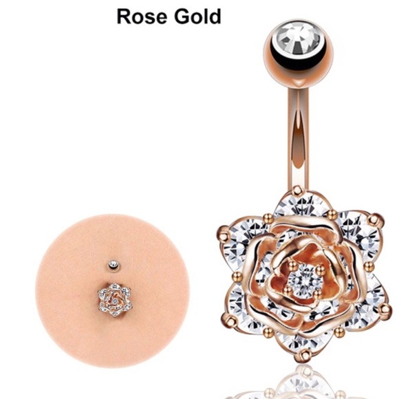 Jewelry | Rosegold Rose Rhinestones Belly Button Ring | Poshmark